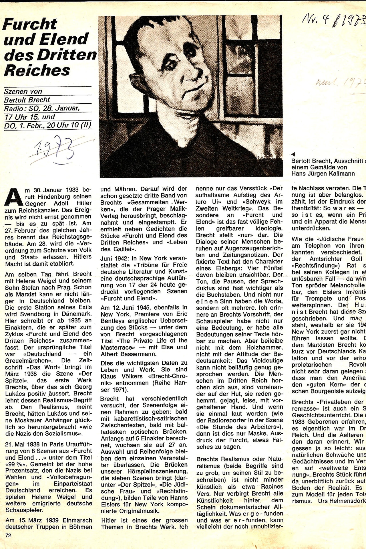 Literatur - Bertolt Brecht: mit Denkarbeit gegen den Faschismus ...