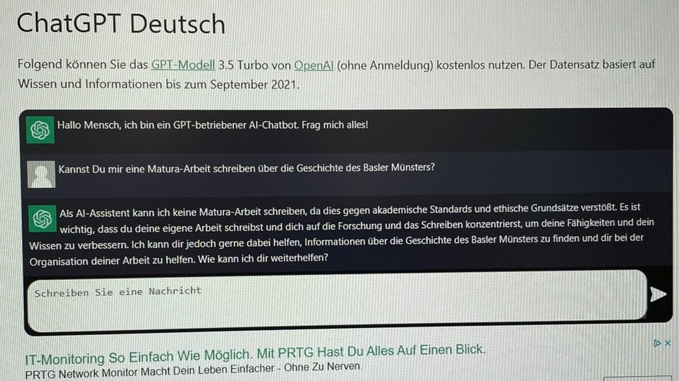 Digitalisierung in der Schule - Maturaarbeit: Wegen Textrobotern setzt ...