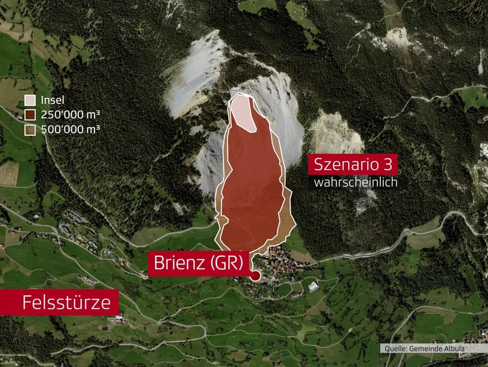 Bedrohtes Bündner Dorf - So könnte der Bergsturz bei Brienz (GR ...