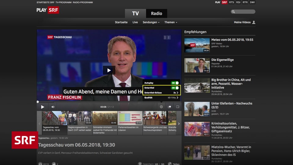 Barrierefreiheit - Sendungen mit Untertiteln - Home - SRF